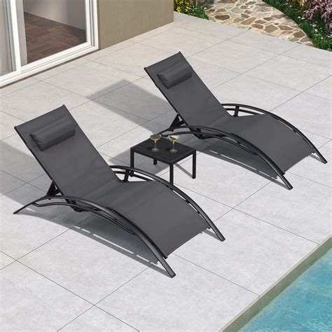 Buy PURPLE LEAF Patio Oversized Chaise Lounge Chair Set With Side Table Pool Adjustable Recliner