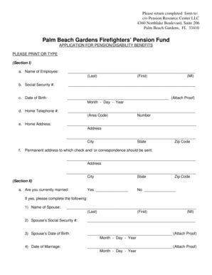 Fillable Online Pension And Disability Application 11 08 Doc Fax Email