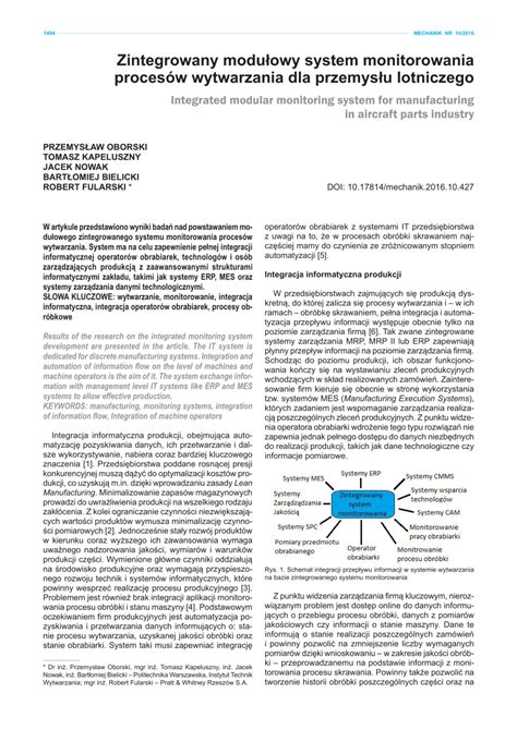 PDF Integrated Modular Monitoring System For Manufacturing In Aircraft Parts Industry
