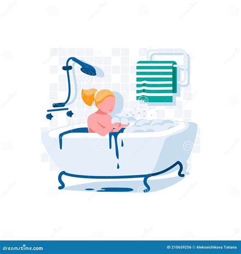 Cute Girl Taking Bath In Bathtub Stock Vector Illustration Of