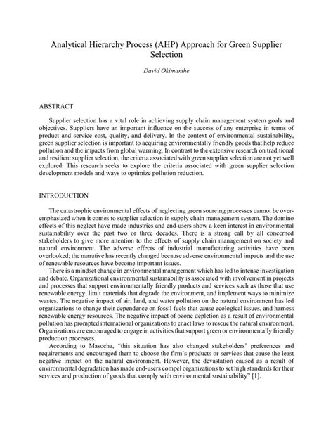 Pdf Analytical Hierarchy Process Ahp Approach For Green Supplier Selection