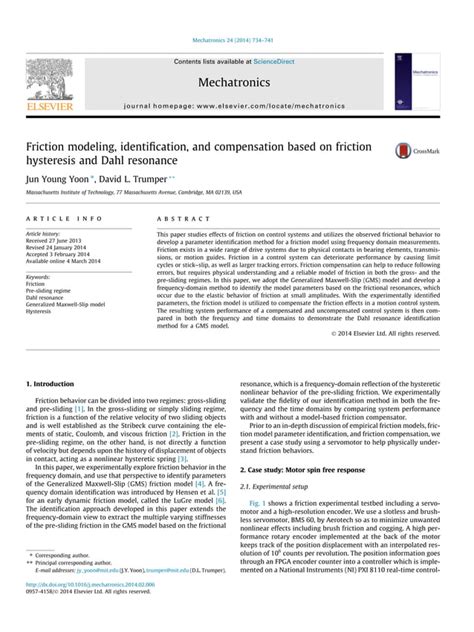 Friction Modeling Identificationandcompensationbasedonfrictionhysteresisyoon