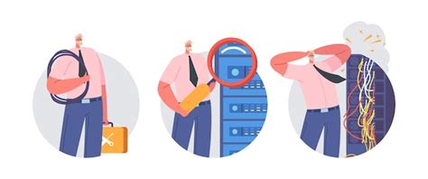 Premium Vector System Administrator Isolated Round Icons Or Avatars Sysadmin Character Working