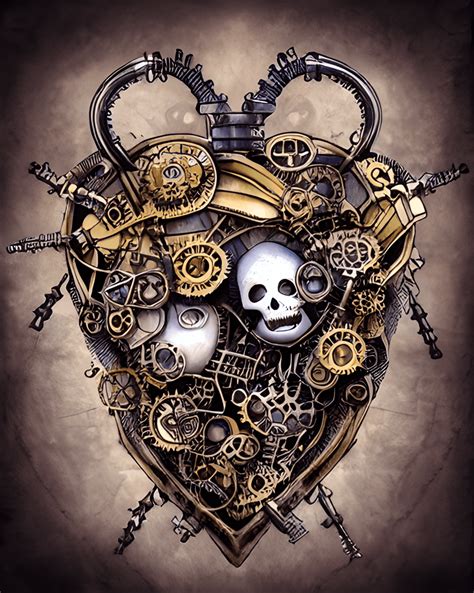 Steampunk Skeleton Hearts Tribal Fractal Watercolor Digital Painting Creative Fabrica