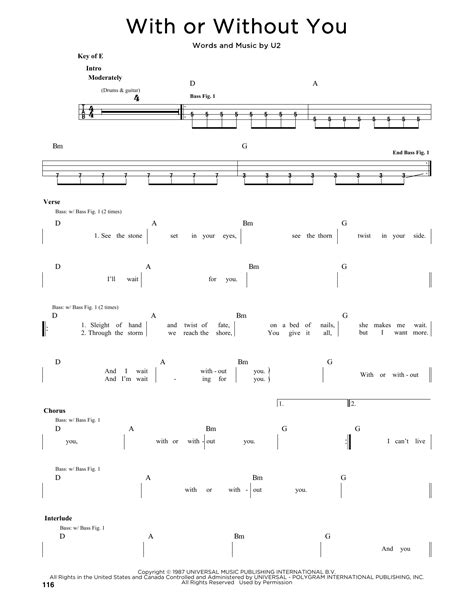 U2 With Or Without You Sheet Music Notes Download Printable Pdf