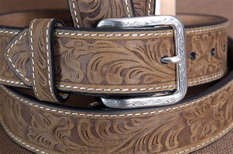 C 4 34 34 In Nocona Leather Mens Belt Embossed Floral Tooled Engraved