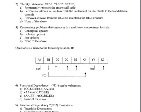 Solved 2 The Sql Statement Drop Table Staff A