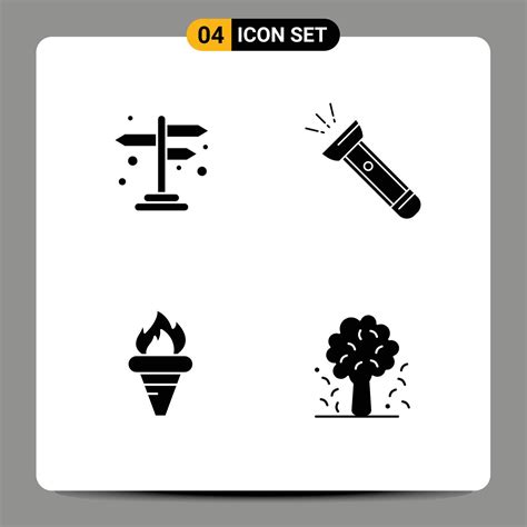 Groupe De 4 Solide Glyphes Panneaux Et Symboles Pour Direction Flamme