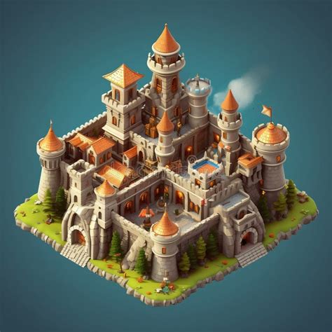 Isometric Game Asset Clash Of Clans Castle 3D Generative AI Stock