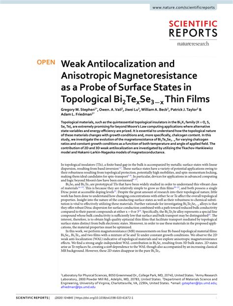 Pdf Weak Antilocalization And Anisotropic Magnetoresistance As A