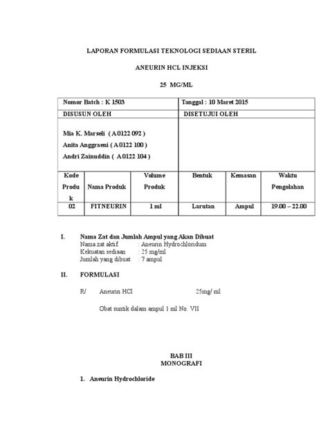 Laporan Aneurin Hcl Pdf
