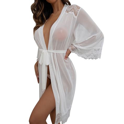 Womens Robes Ladies Thin Lace Sexy Pajamas See Through Mesh Nightgowns