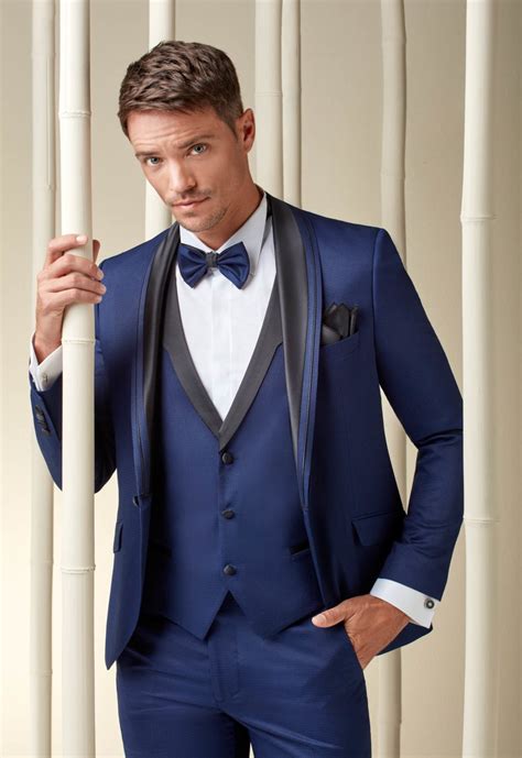 Costume de marié 3 pièces bleu royal col châle noir Caralys Nice 06