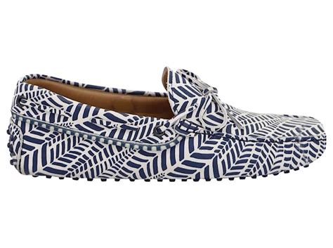Tods Mocassins Driving Géométriques En Cuir Bleu Et Blanc Ref869644