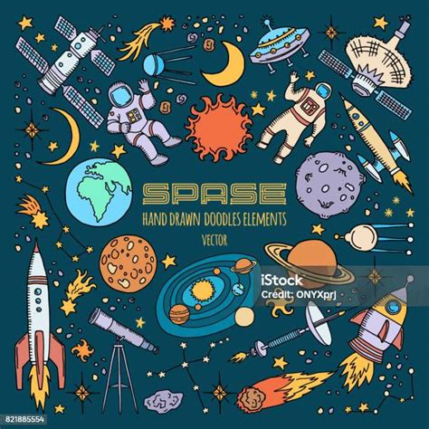 在宇宙的空間物體向量手繪製的插圖向量圖形及更多外太空圖片 外太空 插圖 一個物體 Istock