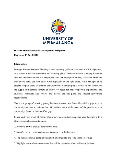 2023 IPS 404 Group Assignment IPS 404 Human Resource Management