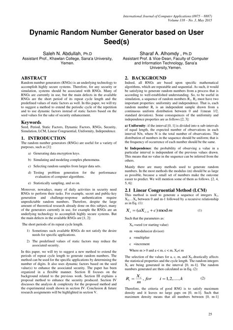Pdf Dynamic Random Number Generator Based On User Seeds