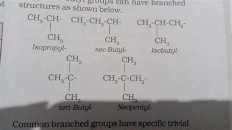 D Structures As Shown Below Isopropyl Isobutyl Tert Butyl Neopentyl