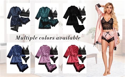 Conjunto De Pijama Feminino De Cetim 4pcs Floral Lace Trim Cami