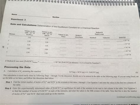 Name Section Experiment 3 Data And Calculations