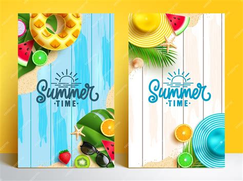 Premium Vector | Summer time vector poster set design Summer time text ...