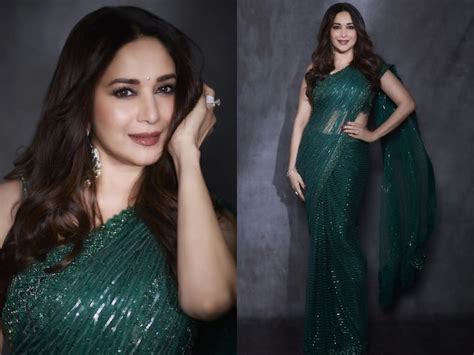 Madhuri Dixit Is Beautiful As Ever In A Green Sheer Saree See Pics