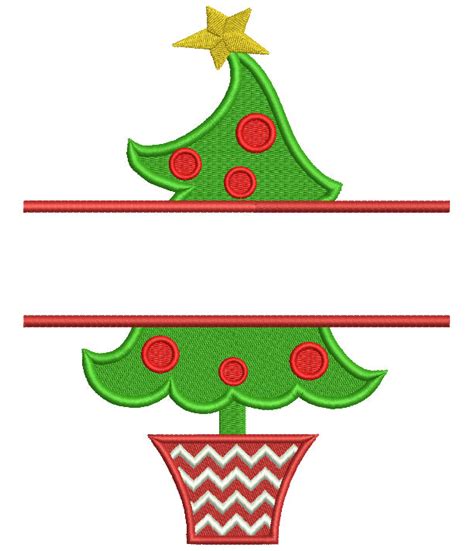 Christmas Tree Split Filled Machine Embroidery Digitized Design Patter