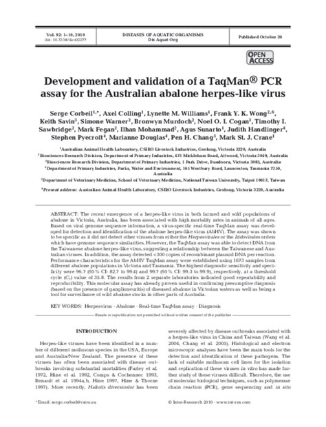 Pdf Development And Validation Of A Taqman® Pcr Assay For The
