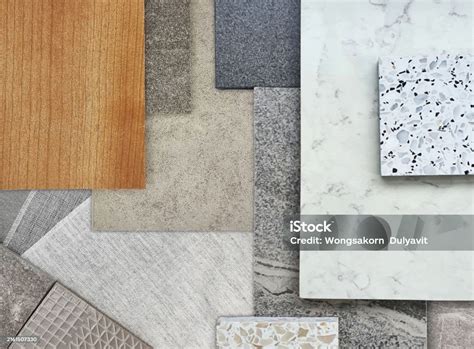대리석 석재 나무 베니어 패브릭 견본 시멘트 및 그래픽 타일 Terrazo 비닐 바닥 타일을 포함한 인테리어 건축 자재 샘플