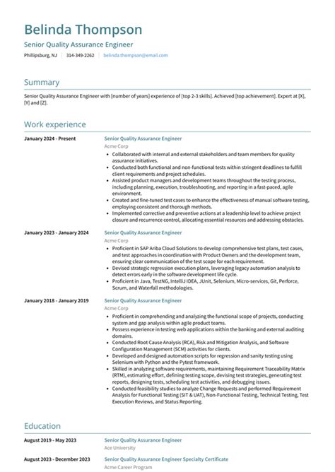 Senior Quality Assurance Engineer Resume Examples And Templates
