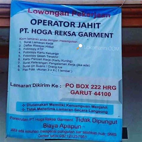 Lowongan Operator Jahit Pattern Maker Pt Hoga Reksa Garment