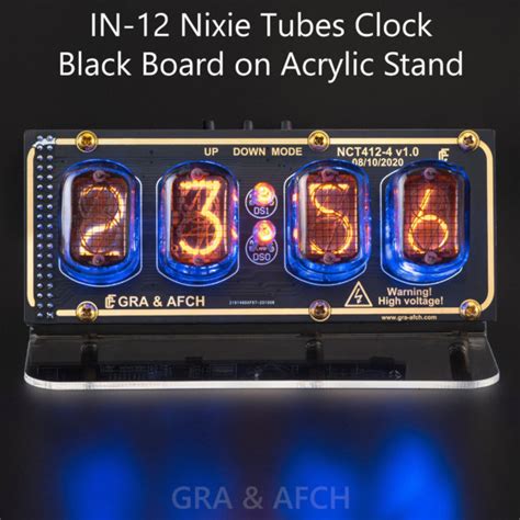 In 12 Nixie Clock With Sockets And Dots On A Clear Acrylic Stand [smf Rgb Usb Tunes] Tubes