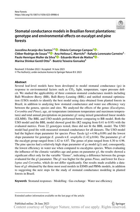 Stomatal Conductance Models In Brazilian Forest Plantations Genotype And Environmental Effects