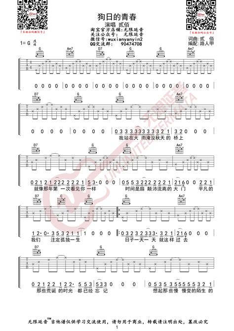 贰佰 狗日的青春 （无限延音编配） 贰佰 狗日的青春 吉他谱 无限延音编配 弹唱 吉他谱