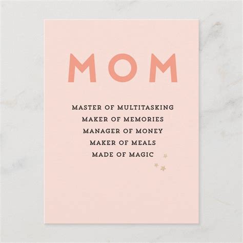 Celebrating Mother Mom Acronym Cute Funny Card Zazzle