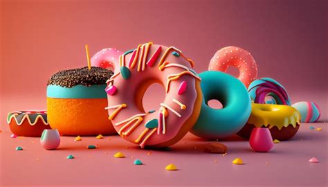 Premium Photo Donuts 3d Style Donuts Composition Vibrant Colors And