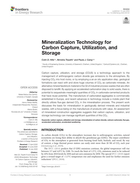 Pdf Mineralization Technology For Carbon Capture Utilization And