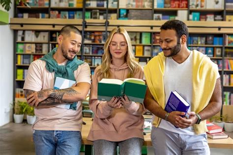 Premium Photo Group Of People Reading Books In Library