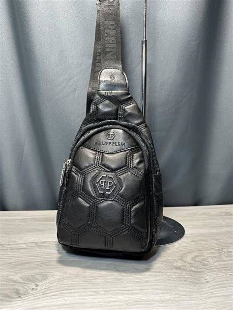 Сумка черная мужская через плечо в стиле Philipp Plein бананка стеганая слинг филипп плейн