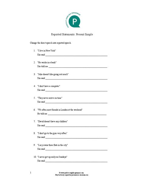 Reported Speech Present Simple Pdf