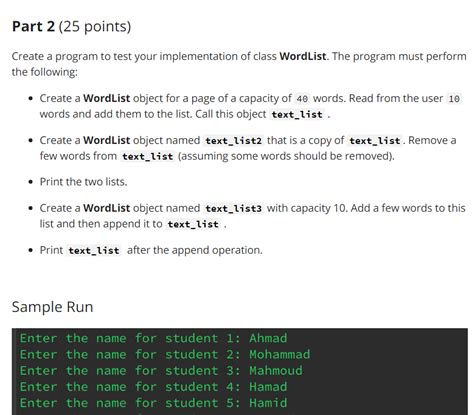Solved A Wordlist Class Part 1 75 Points Create A Class