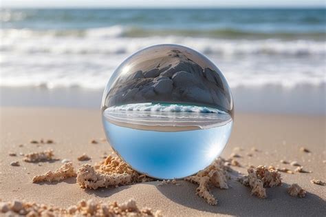 Premium Photo Closeup Of A Crystal Ball On The Beach With The