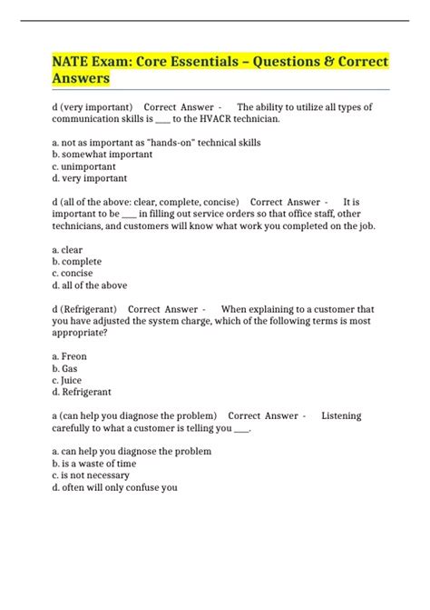 Nate Exam Core Essentials Questions And Correct Answers Nate Core