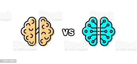 인간 대 로봇입니다 인공 지능 인공 지능 고 인간의 지능입니다 전자 기술 요소와 인간의 해 부 두뇌입니다 아이콘에 대한 스톡 벡터 아트 및 기타 이미지 Istock