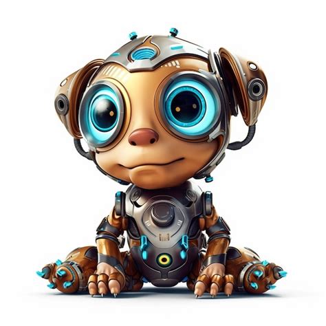 Un Mono Robot Se Sienta Sobre Un Fondo Blanco Con Una Cabeza Que Dice
