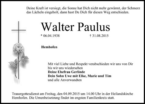 Traueranzeigen Von Walter Paulus Trauer Nn De