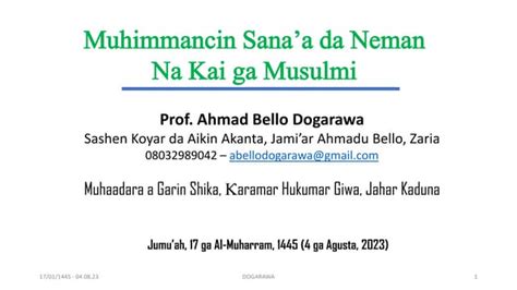 Muhimmancin Sanaa Da Neman Na Kai Ga Musulmipdf