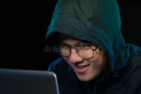 Computer Hacker Working In Dark Room Stock Image Image Of Desk Cyber