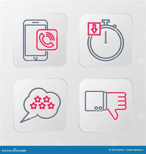 Set Line Dislike Five Stars Rating Review Stopwatch And Mobile Phone