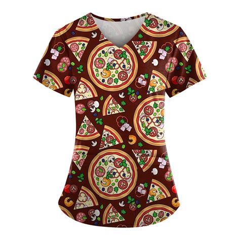 Susanny Scrub Tops Women Floral Short Sleeve Graphic With Pockets Scrub